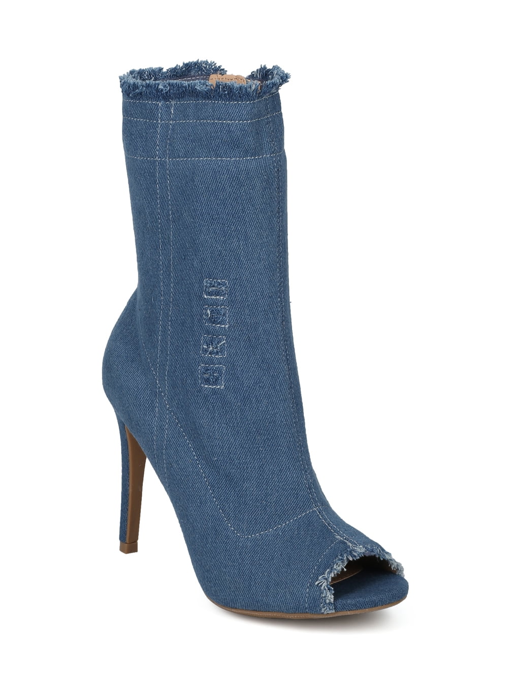 New Women Wild Diva Berlin-290 Frayed Denim Peep Toe Stiletto Ankle ...