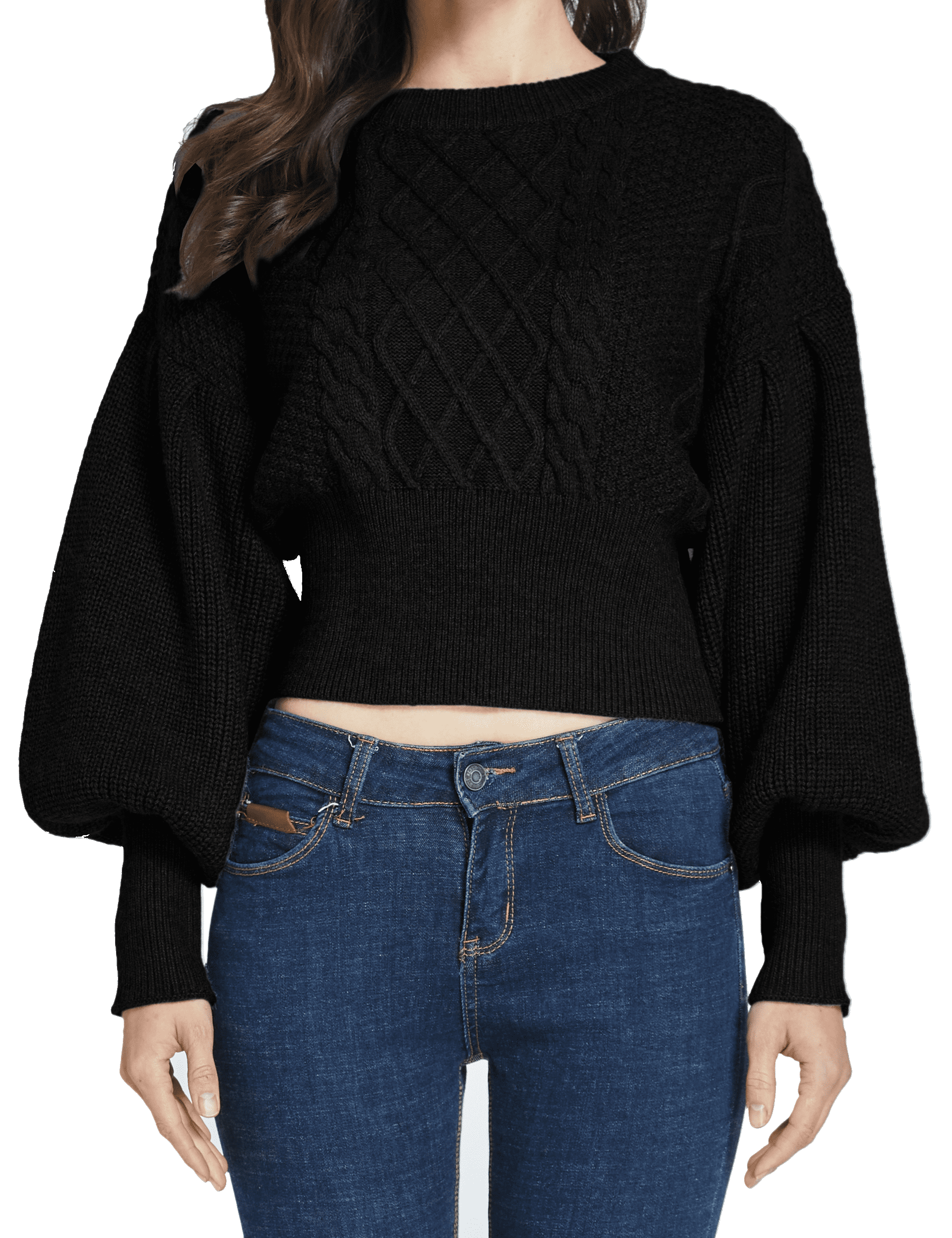 SSLR Womens Sweaters Oversized Crewneck Cropped Sweaters Long Lantern ...