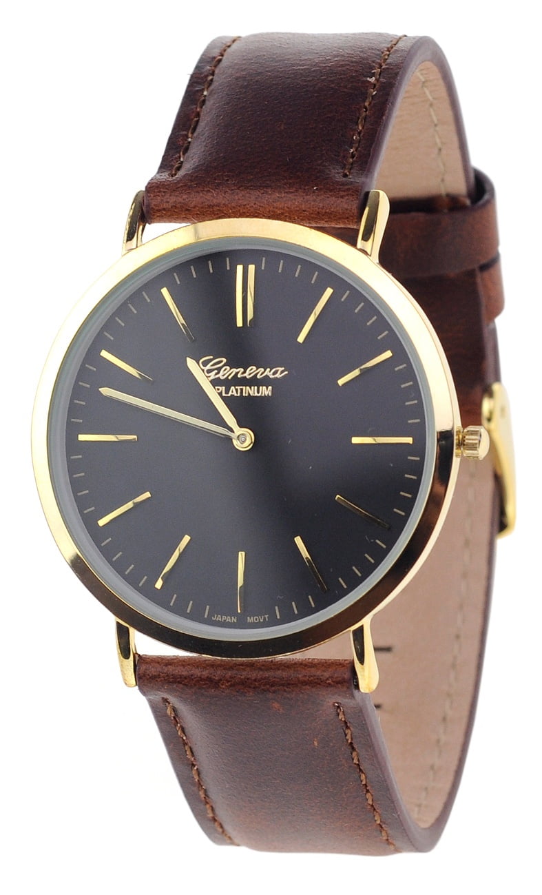Men's Japanese Movement Stainless Steel Back Genuine Leather Strap ...
