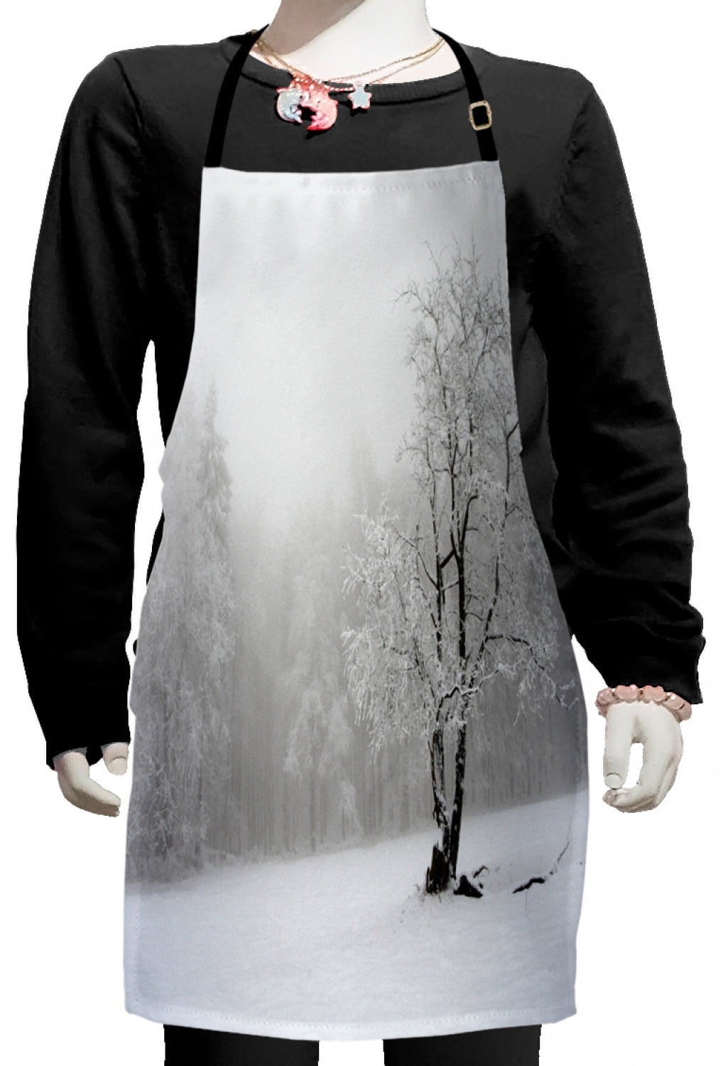 Tree Kids Apron, Winter Landscape Picture with a Tree in Snowy Field ...