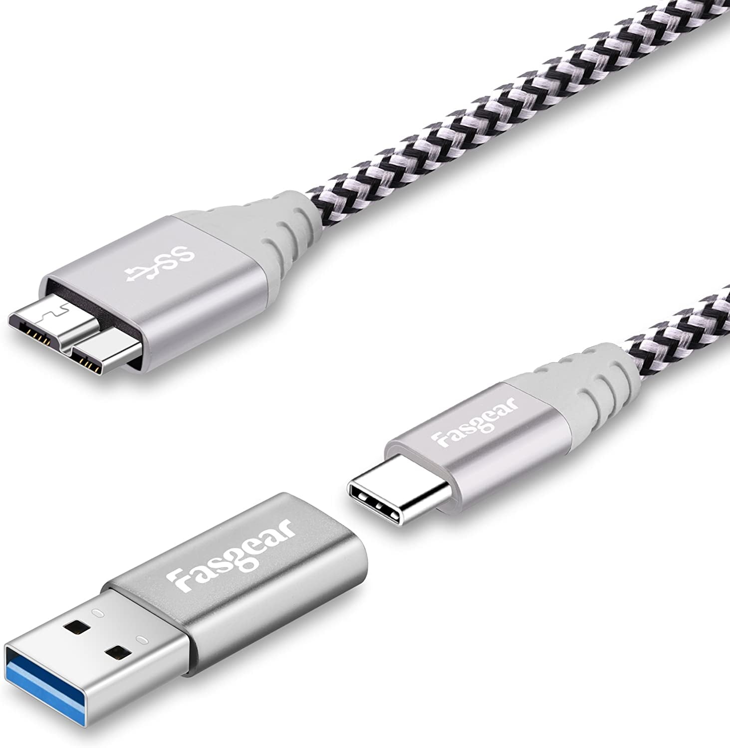 Fasgear Micro B to USB Cord, Divided into USB 3.0 to Type C Female ...