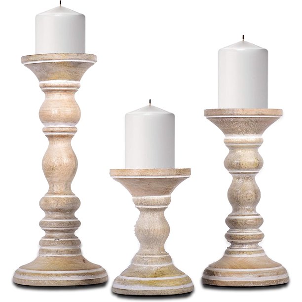 Mela Artisans Whitewash Willow Wood Pillar Candle Holders - Set of 3 - Walmart.com