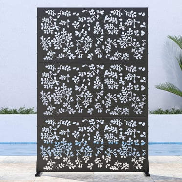 72"x47" Outdoor Privacy Screen with Stand Metal Balcony Decorative ...