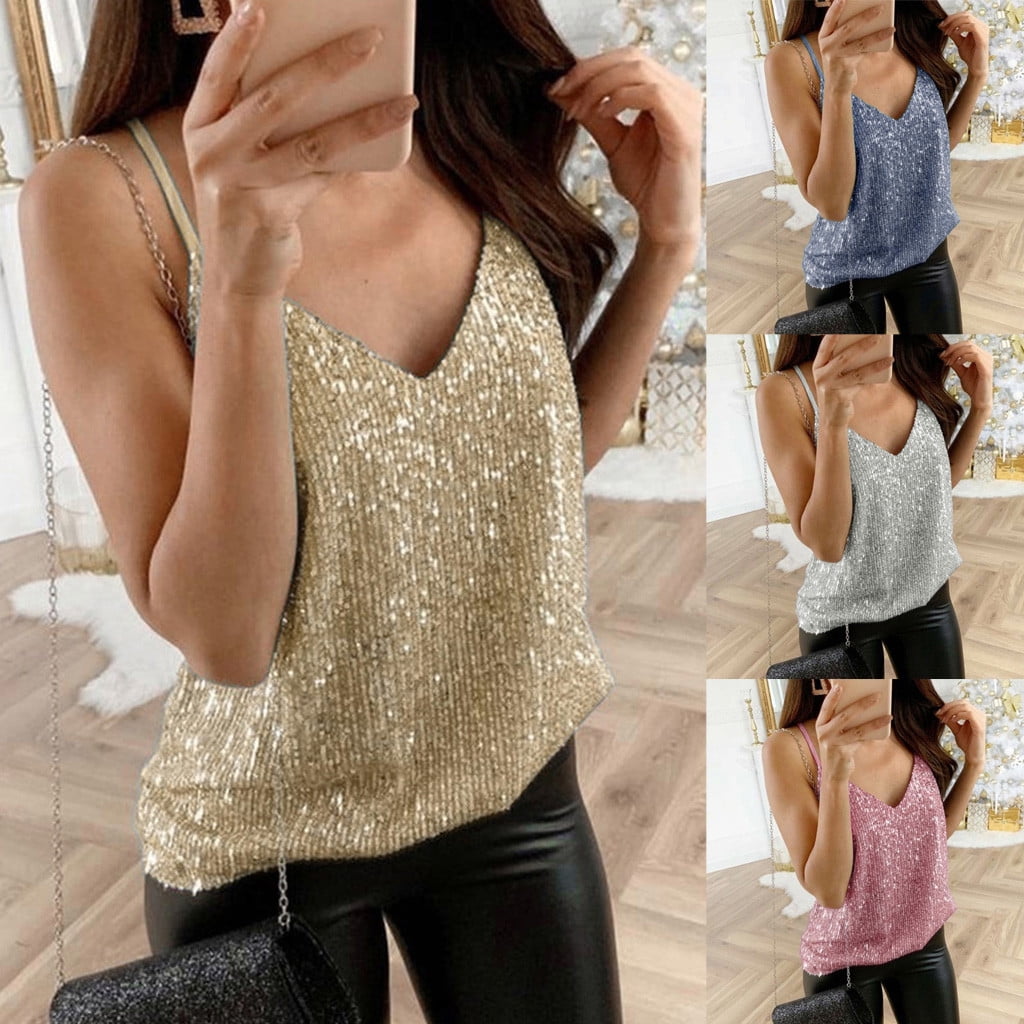 Click here for Unbranded Womens Glitter Strappy Tank Tops Ladies... prices