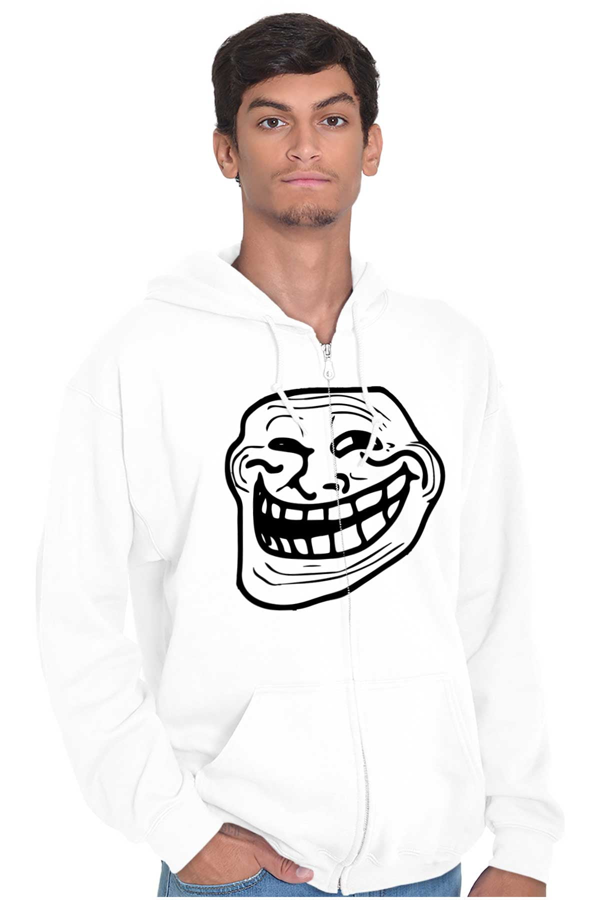 Troll Face Original Meme Smile Mad Zip Up Hoodie Men's Women's Brisco ...
