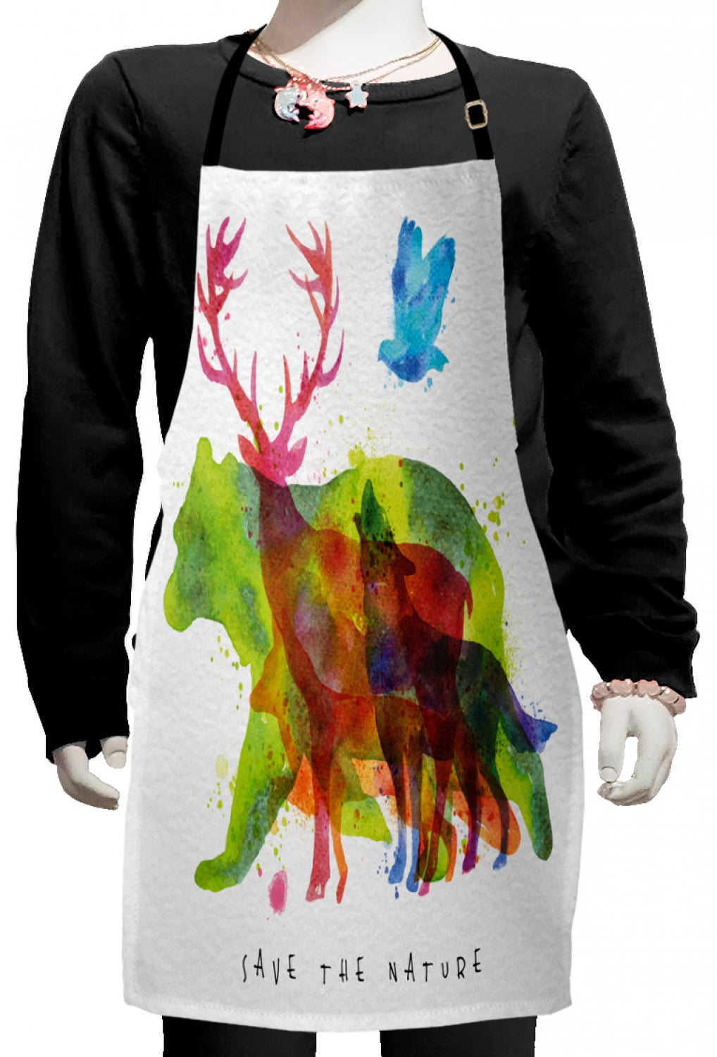 Animal Kids Apron, Alaska Wild Animals Bears Wolfs Eagles Deers in ...