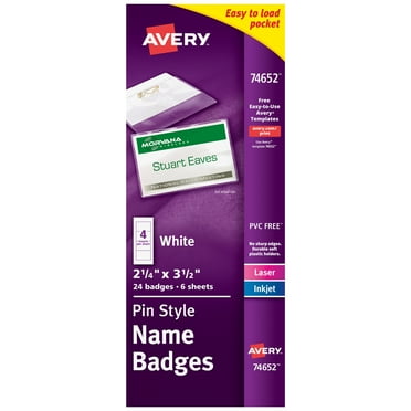 "Avery 100-pack Name Badges with Pins for Printers, 2.25"" x 3.5 ...