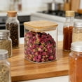 Square Glass Storage Jar With Airtight Bamboo Lid Transparent Kitchen ...