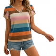 Ayolanni Tops for Women V-Neck Casual Color Block Short Sleeve Blouse ...