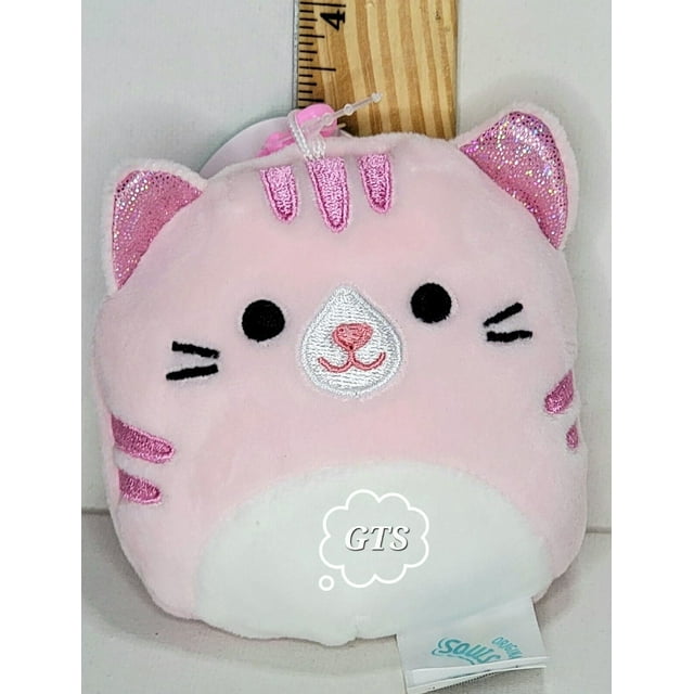 Squishmallow 3.5" Laura Cat Soft Pink Foil Tabby Kitty Clip Plush ...
