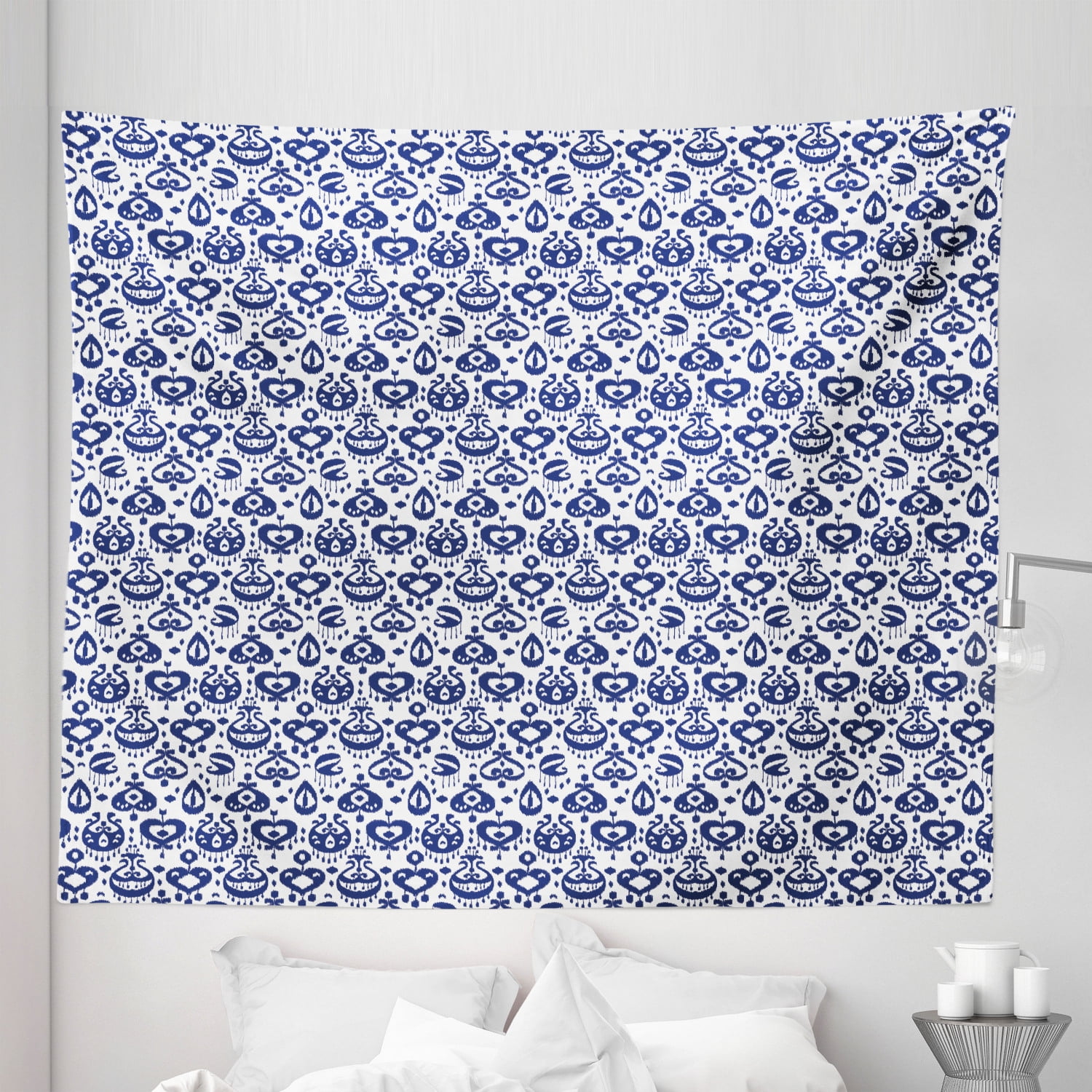 Navy Blue Tapestry, Traditional Ikat Pattern Retro Style Composition ...