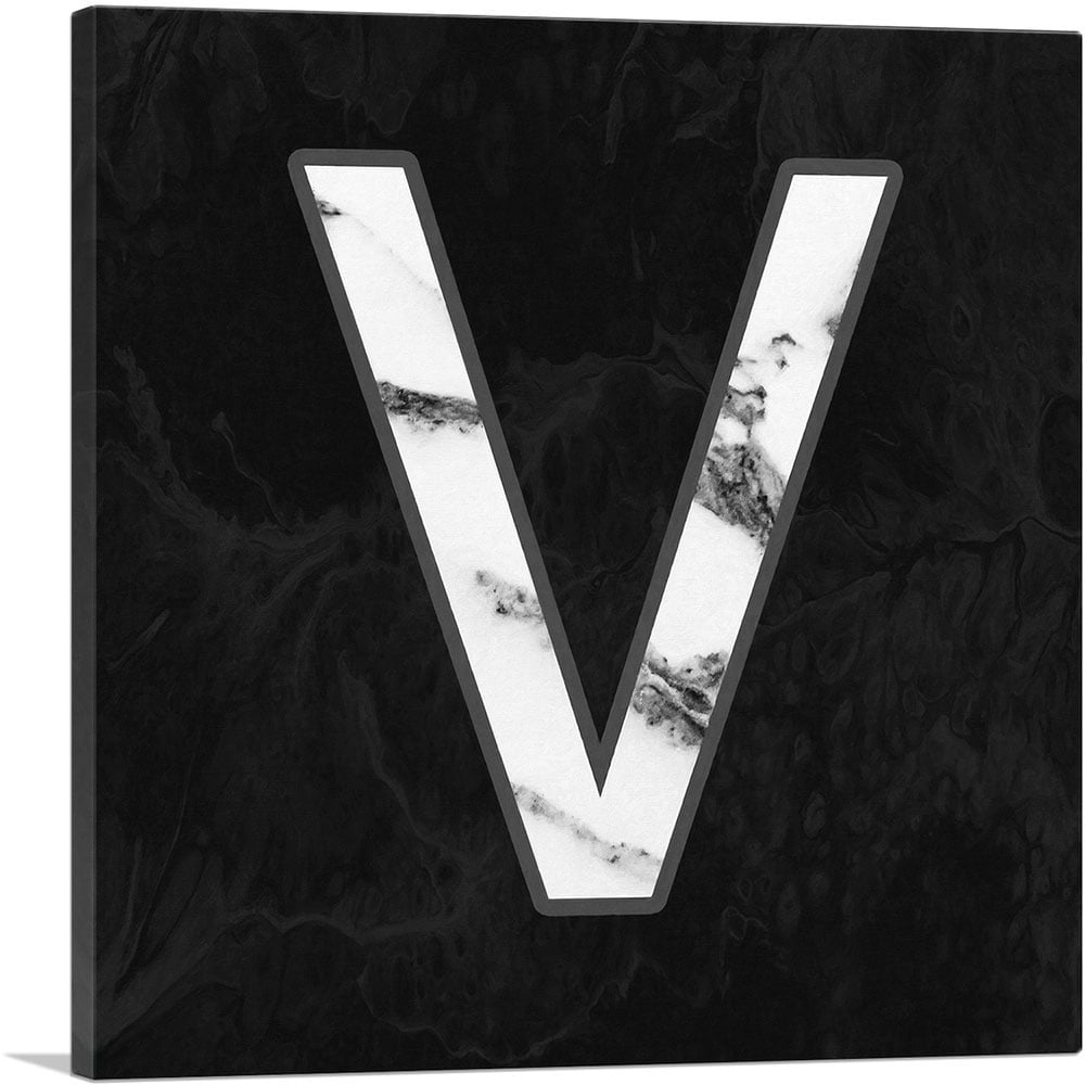 ARTCANVAS Classy Black White Marble Alphabet Letter V Canvas Art Print ...