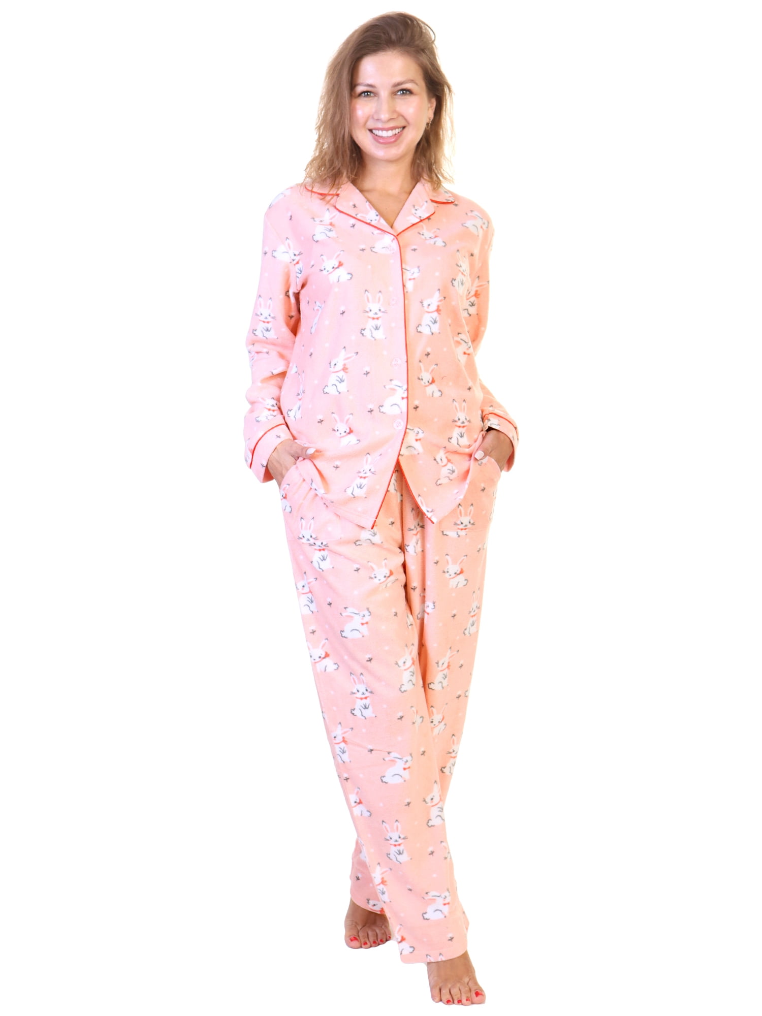 Angelina Cozy Fleece Notch Collar Pajama Set with Pockets (1-Pack ...