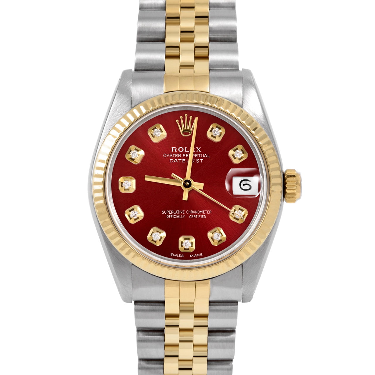 Pre-Owned Rolex 6827 Midsize Ladies 31mm Datejust Wristwatch Red ...