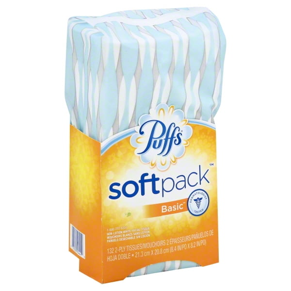 Puffs SoftPack Basic Facial Tissues, 1 SoftPack, 132 tissues per pack ...
