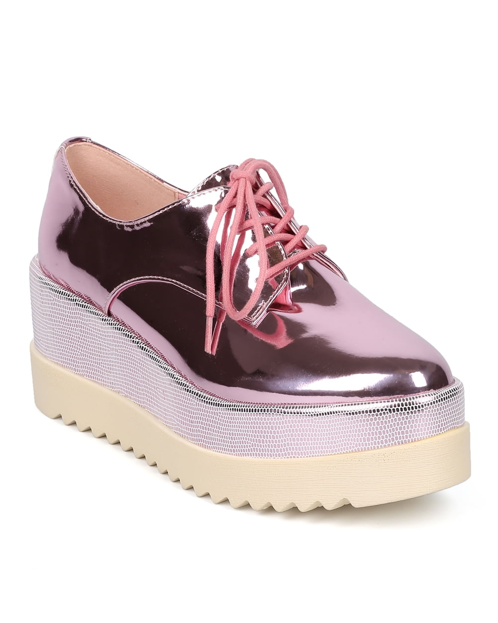 Women Pointy Toe Lace Up Double Stacked Platform Spectator Creeper HC01 ...