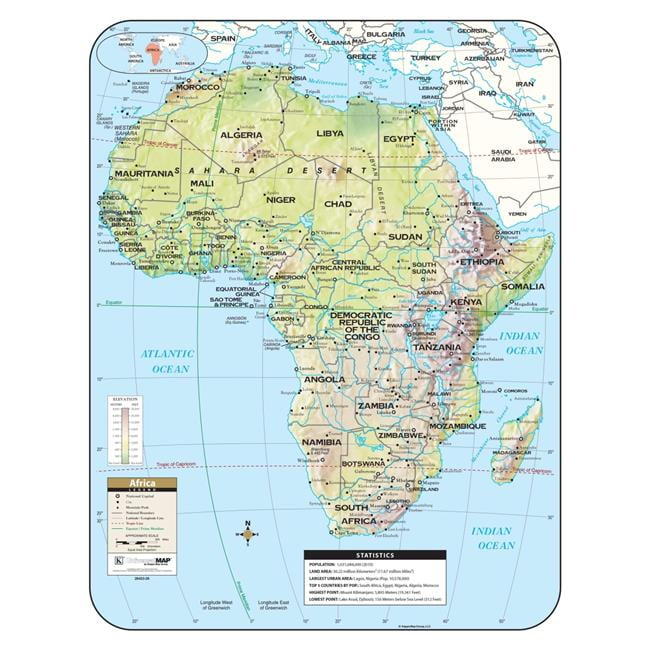 Univarsal 911300912001-54x64-LAM 54 x 64 in. Africa Shaded Relief Wall ...