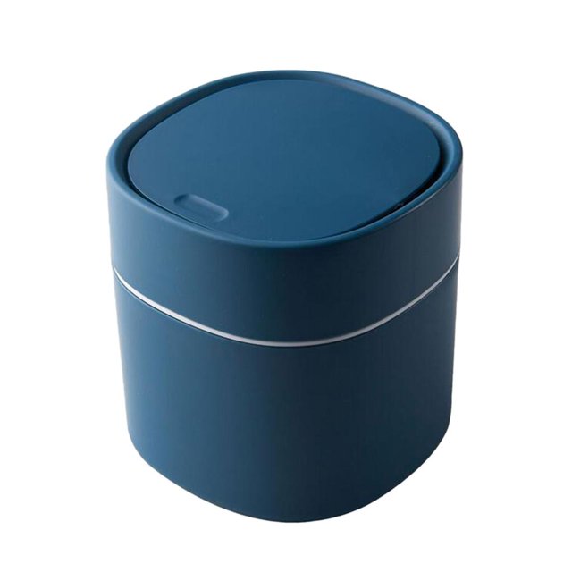 Desktop Trashcan Covered Dustbin for Living Room Desk Blue with ...