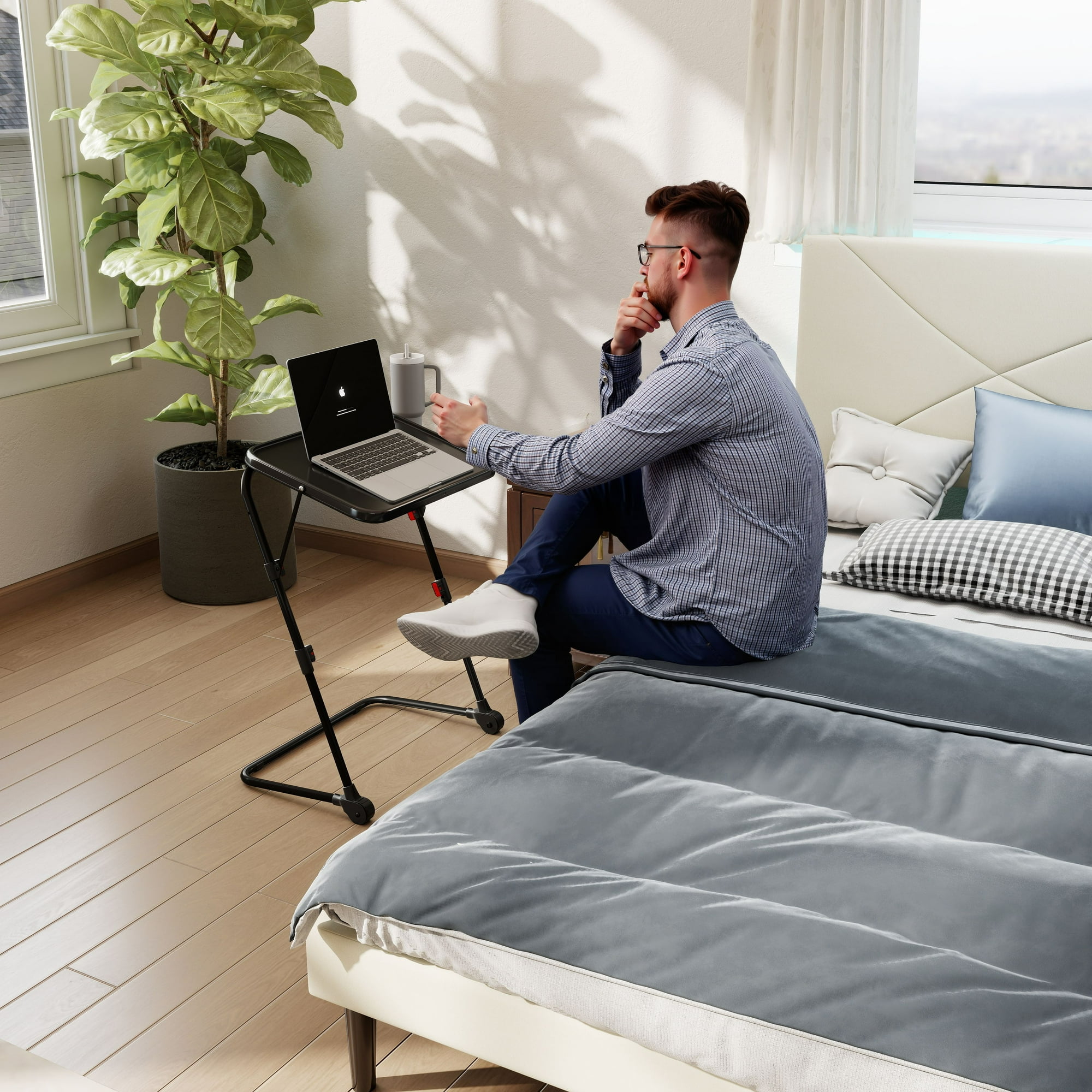 Click here for Homy Casa Modern Queen Bed And Portable Tray Desk... prices