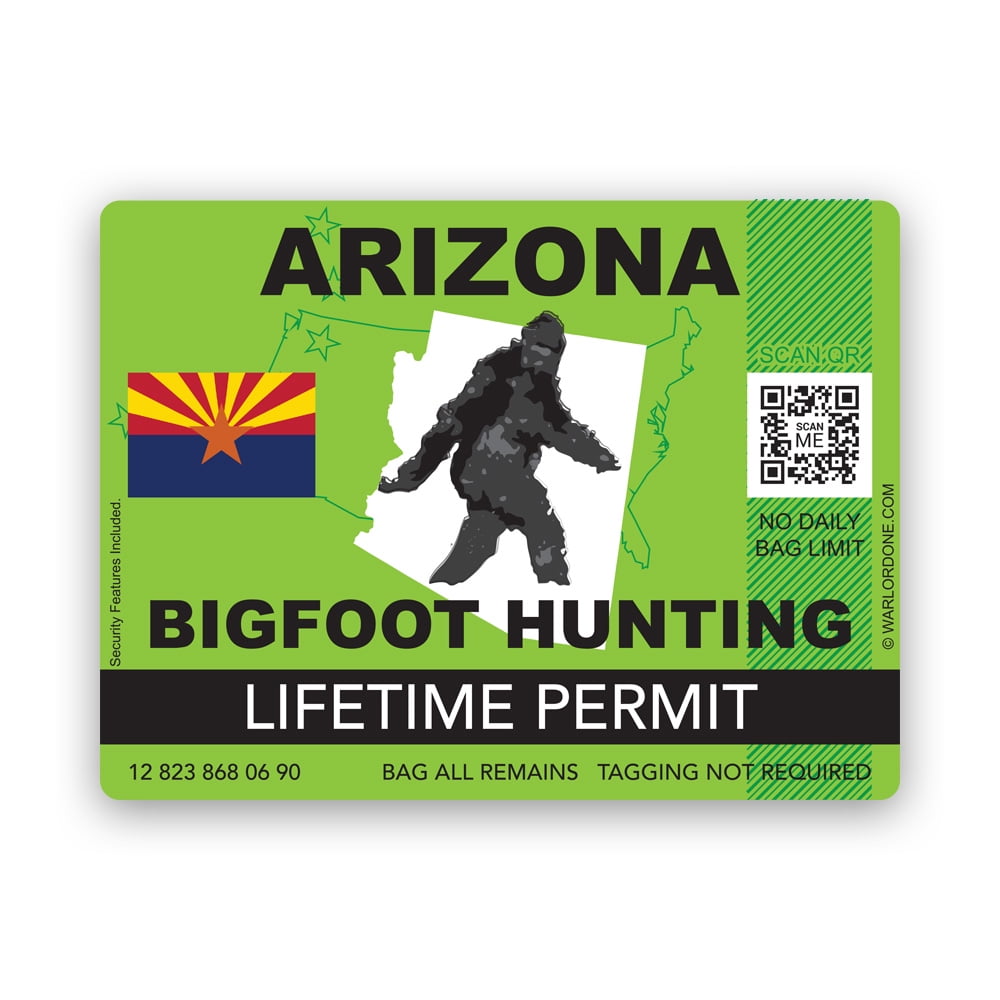 Arizona Bigfoot Hunting Permit Sticker Decal - Self Adhesive Vinyl ...