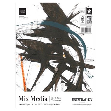 Fabriano 1264 Mixed Media Pad, 9”x12”, 110 lb, 60 Sheets, 100% Alpha ...