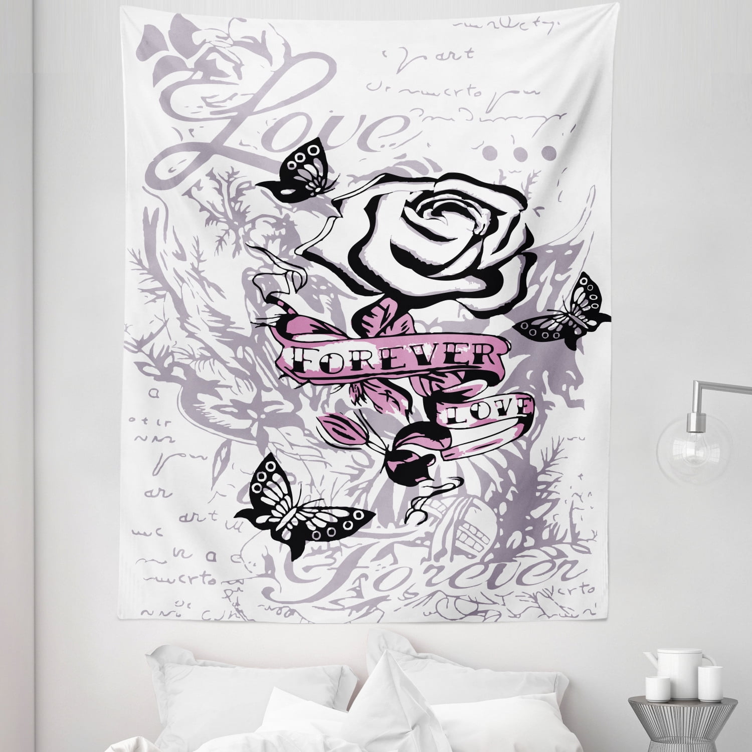Rose Tapestry, Abstract Rose with Butterflies Nostalgic Victorian ...