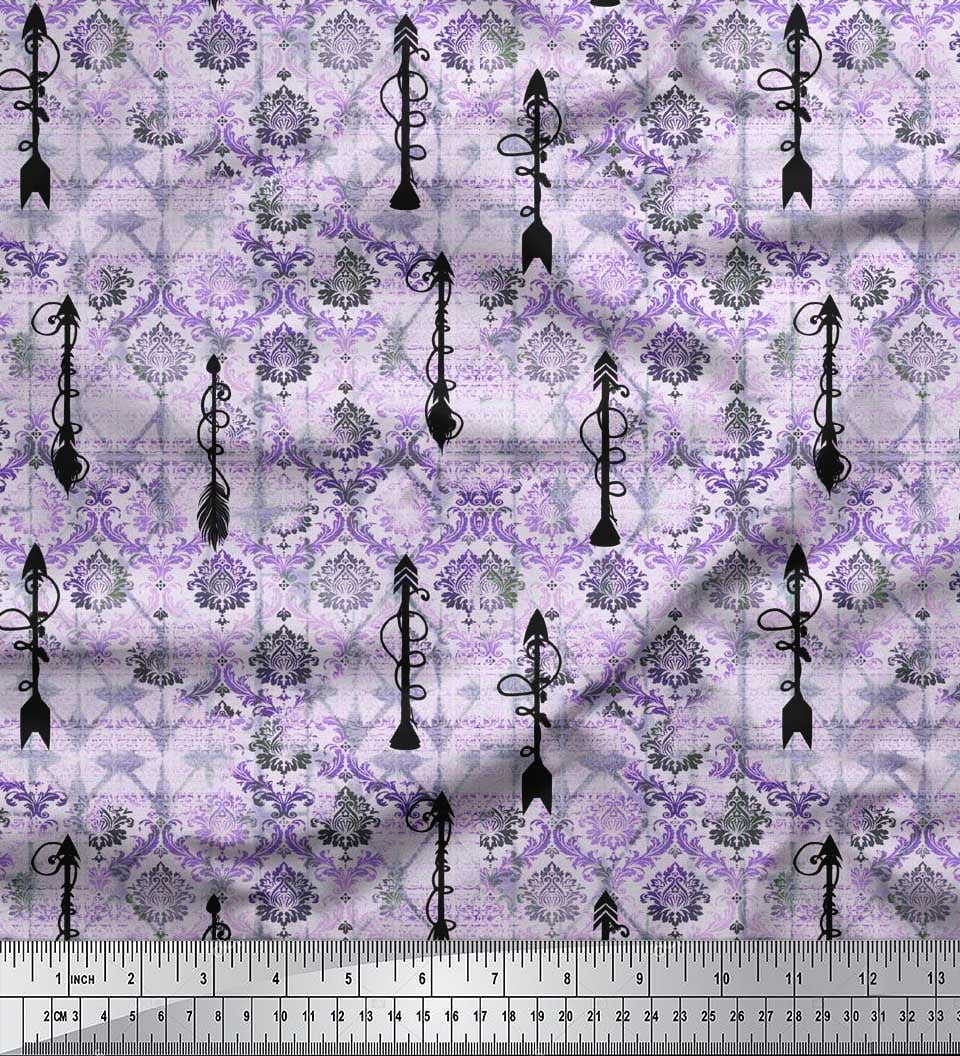 Soimoi Satin Silk Fabric Arrow & Ogee Damask Print Fabric by The Yard ...