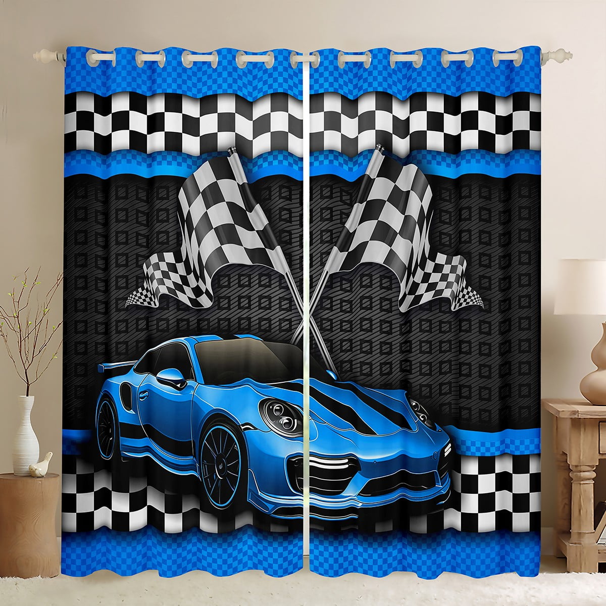 Click here for Erosebridal Blue Race Car Curtains For Living Room... prices