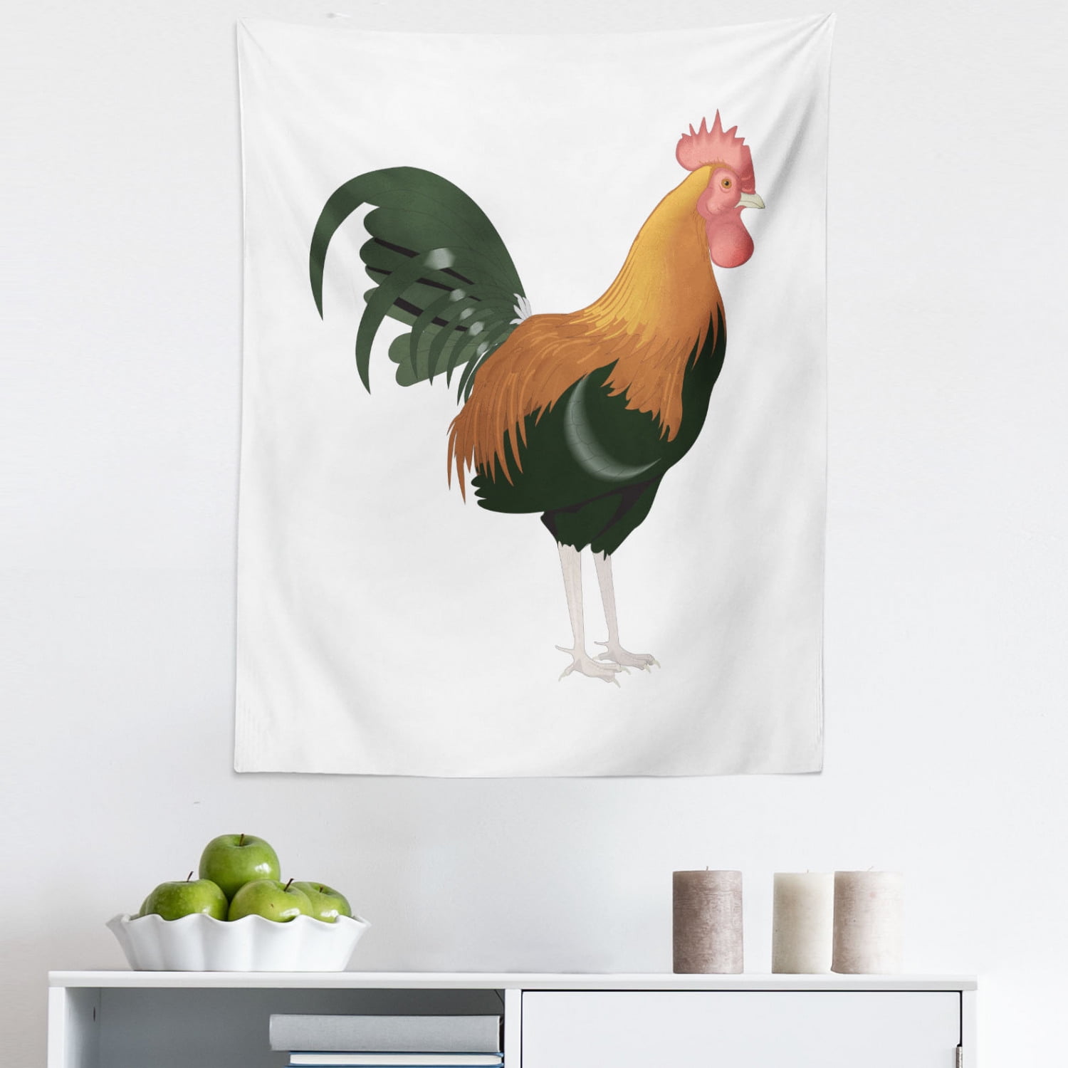 Rooster Tapestry, Funny Cartoon Design Farmland Animal Digital Detailed ...