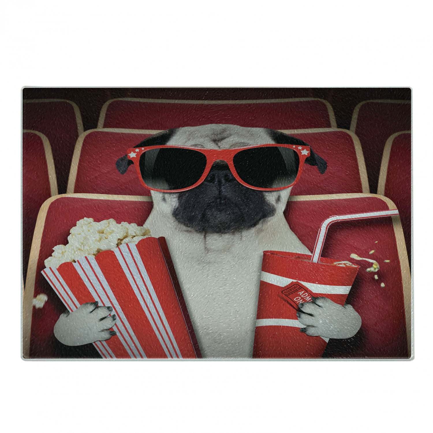 Pug Cutting Board, Funny Dog Watching Movie Popcorn Soft Drink and ...