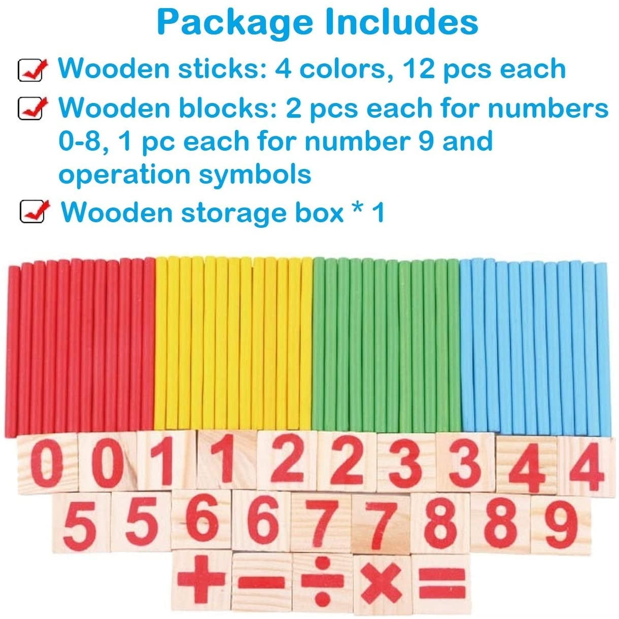 Buy Colorful Wooden Counting Sticks Building Blocks Number Cards and ...