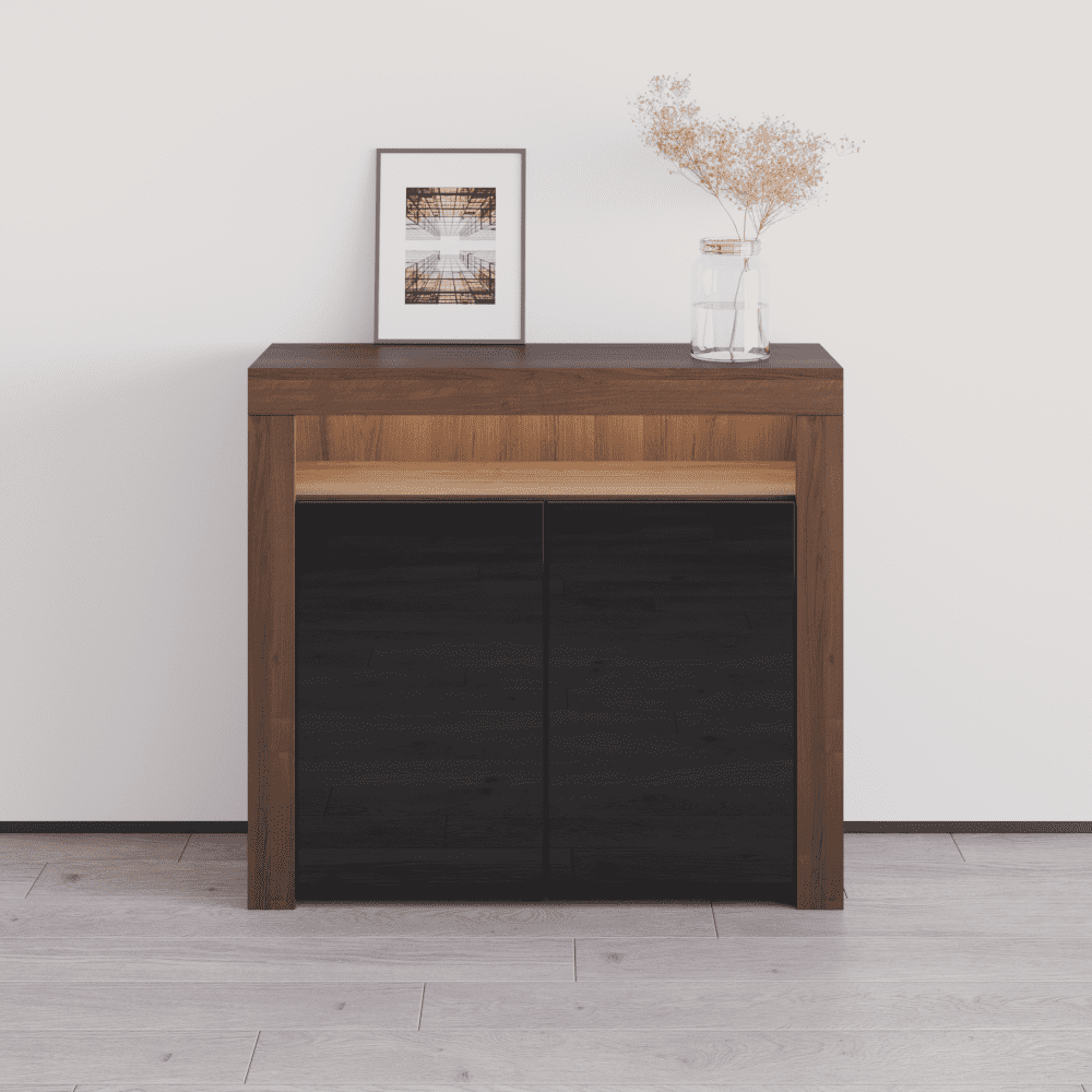 Milano Sideboard 2D Matte Body Two High Gloss Doors 16 Colors LED, Walnut/Black - Walmart.com