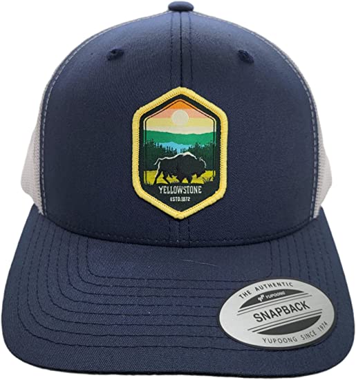 Yellowstone Trucker Hat with National Park Woven Patch (Navy/White ...