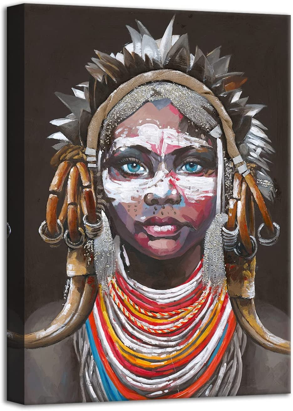 African Woman Canvas Wall Art,Africa Primitive Tribes Creative ...