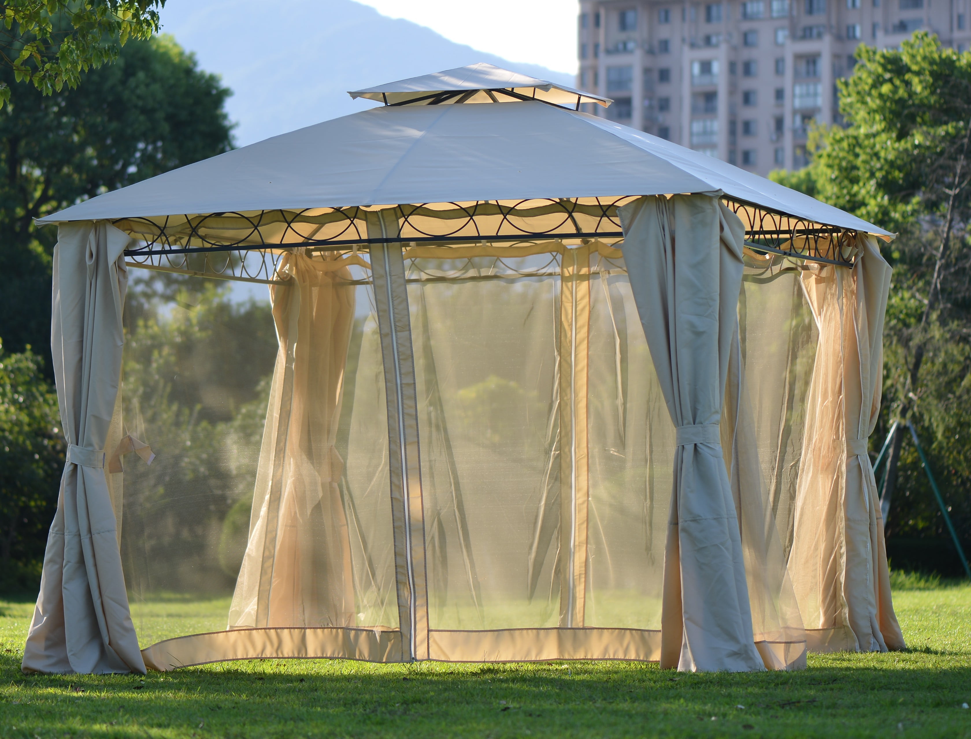 Kumji Outdoor Gazebo Tent, Outdoor Canopy with Mosquito Netting, Double ...