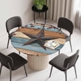 Blue Brown Texas Star Round Fitted Tablecloth with Elastic Edge, Retro ...