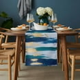 Blue Gold Ripple Table Runner 13x60 inch Abstract Modern Cotton Linen ...