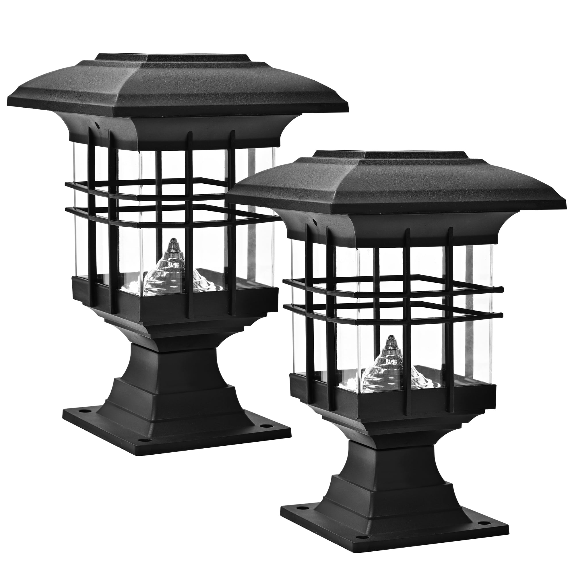 Solar Powered Outdoor LED Black Post Light 2 Pack - Walmart.com