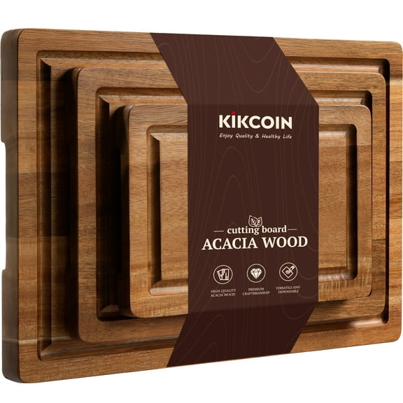 Acacia Wood Cutting Boards Set of 3 PCS for Kitchen, Large Wooden ...