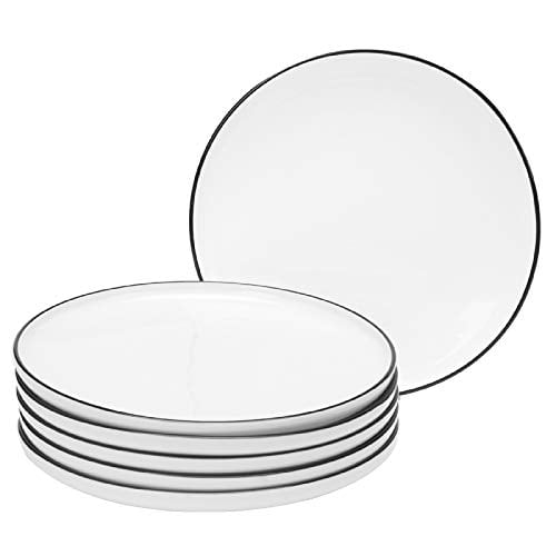 BonNoces 10 Inch Porcelain Dinner Plates, Elegant White with Black ...