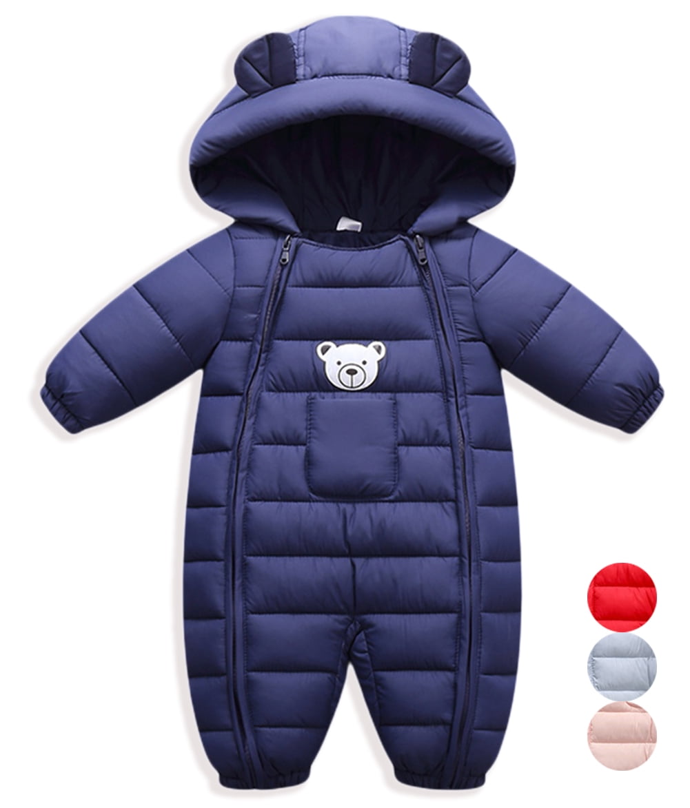 SYNPOS Baby Boy Girl Bear Hooded Puffer Snowsuit Newborn Winter Jumpsuit Jacket - Walmart.com