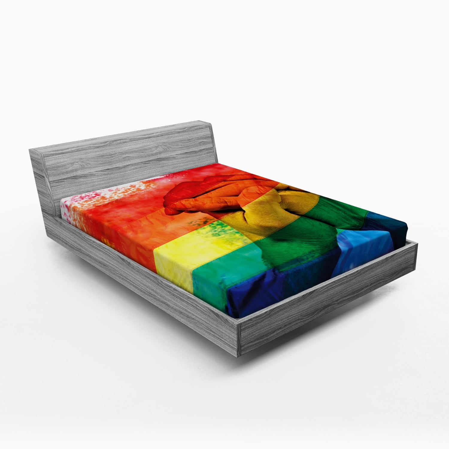 Pride Fitted Sheet, Hands of Young Men Put Together on Abstract LGBT ...
