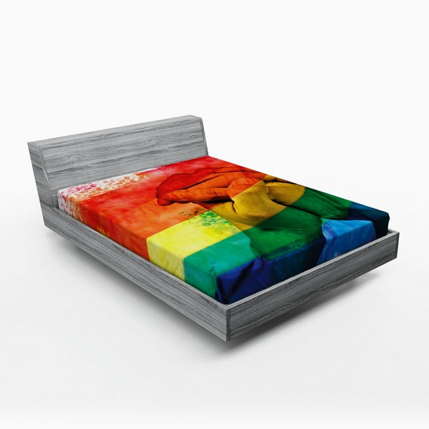 Pride Fitted Sheet, Hands of Young Men Put Together on Abstract LGBT ...