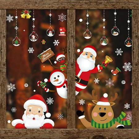 8 Sheet Christmas Window Stickers, Peeping Santa Rudolph Snowflakes ...