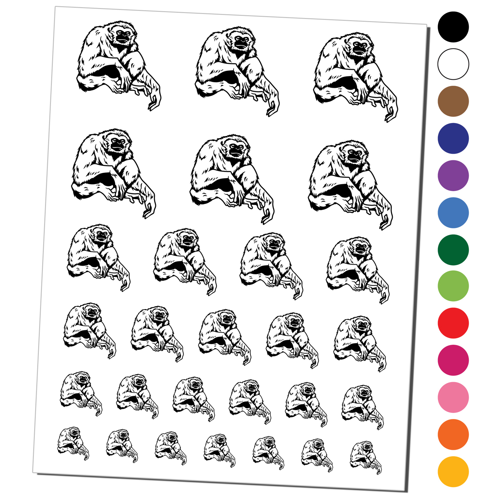 White Handed Gibbon Water Resistant Temporary Tattoo Set Fake Body Art ...