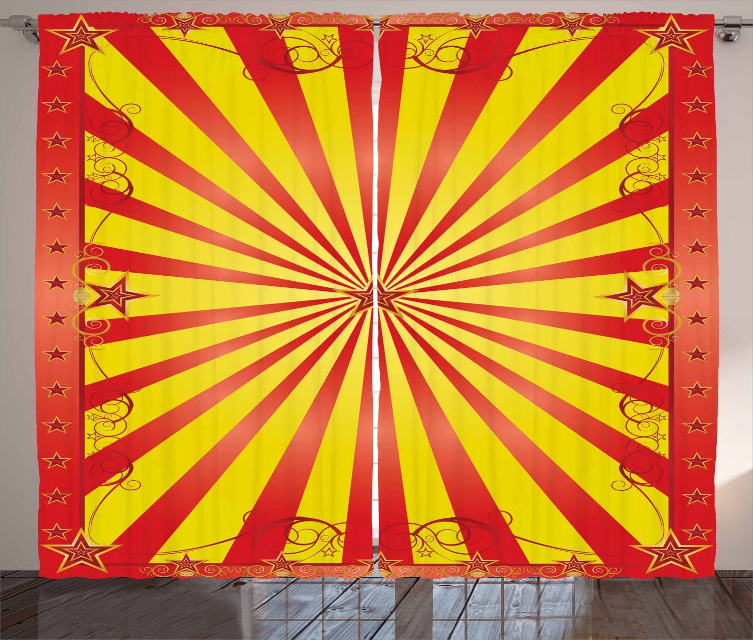 Circus Curtains 2 Panels Set, Retro Background with Curves Beams and ...