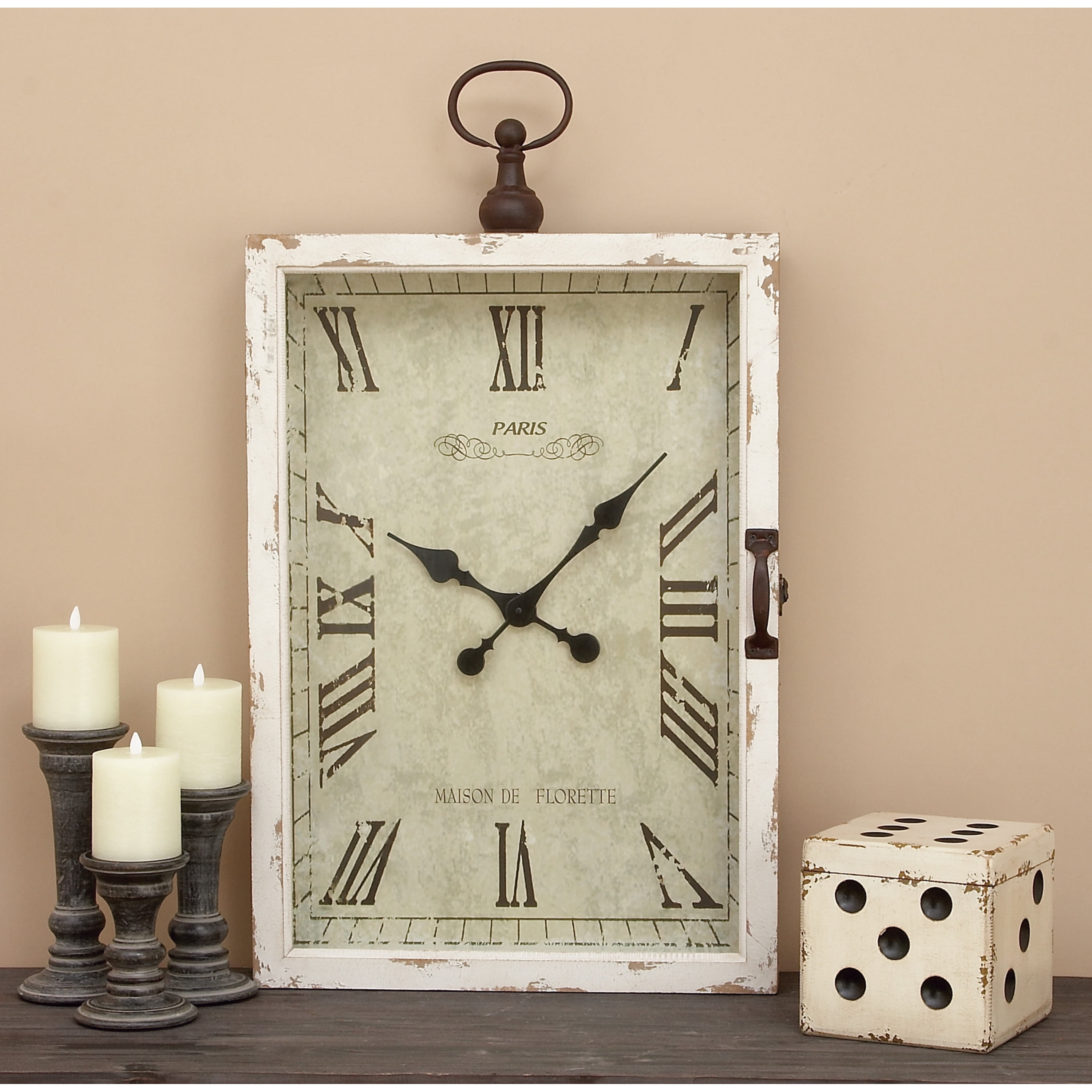 DecMode 20" x 34" White Wood Pocket Watch Style Wall Clock with Hinged ...