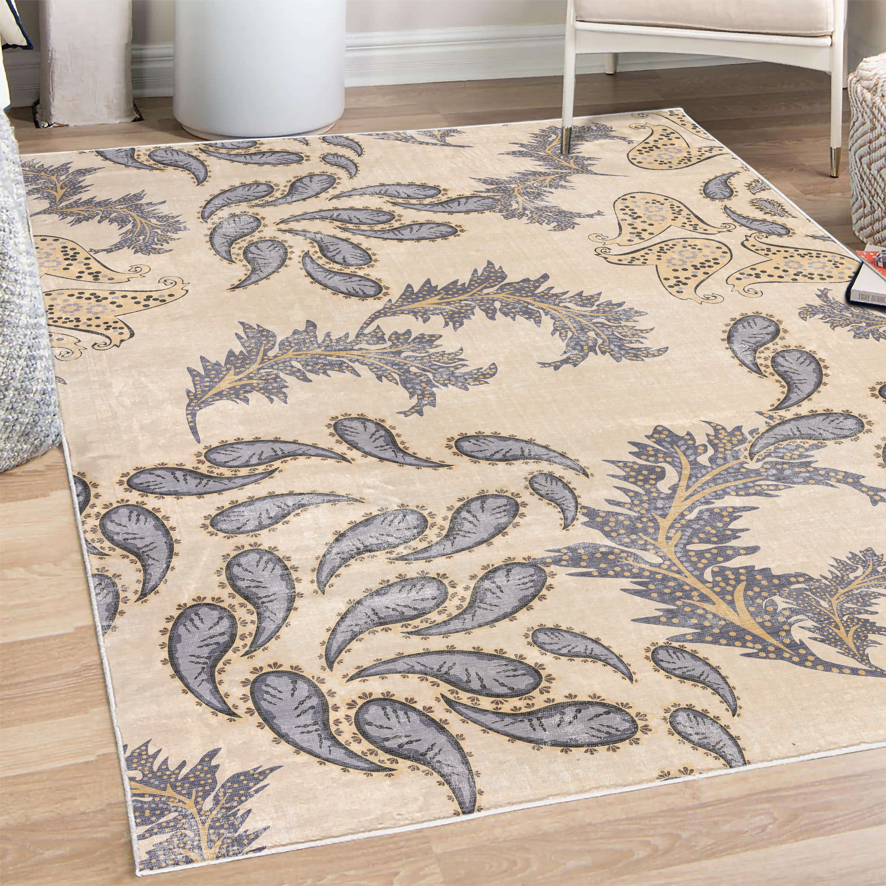 Paisley Decorative Rug, Traditional Floral Like Pattern Curvy Design ...