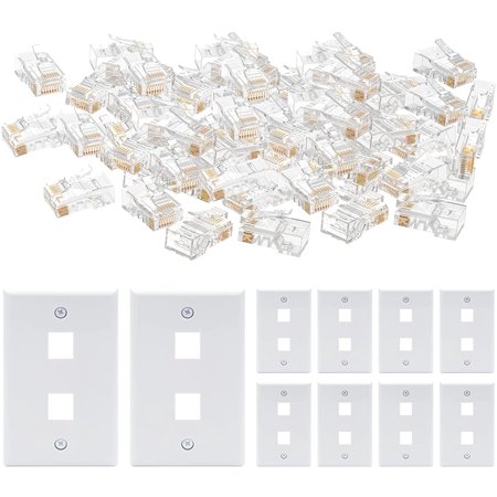 10-Pack 2-Port Keystone Wall Plate Bundle with 100-Pack Cat5e/Cat5 Pass ...
