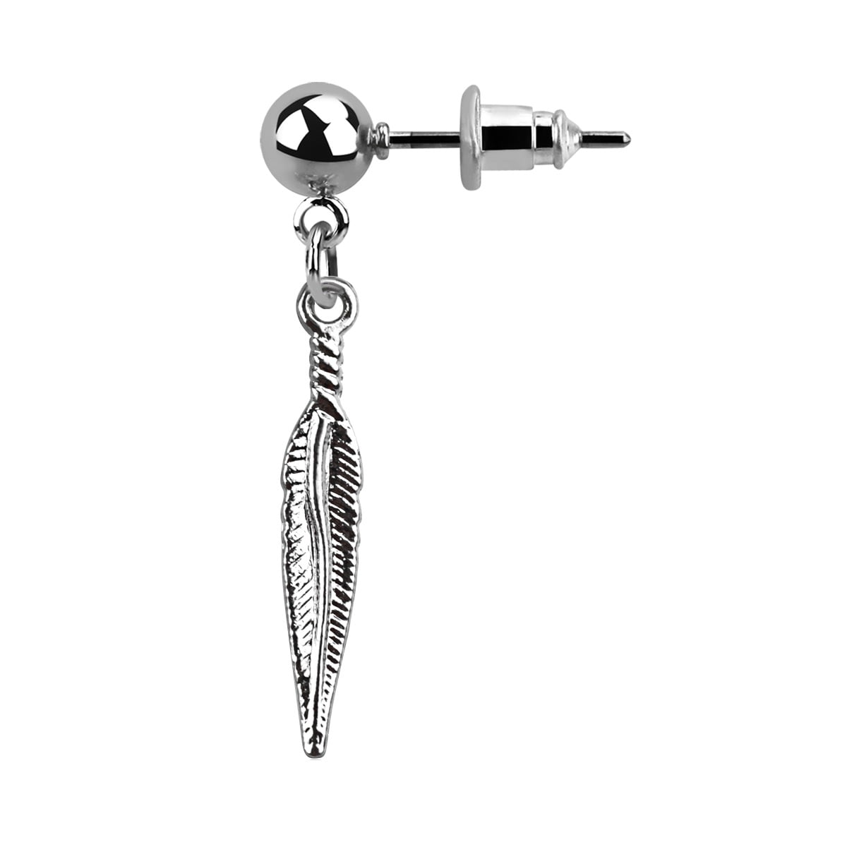 iJewelry2 Straight Dangling Quill Feather Stainless Steel Bead Ball ...